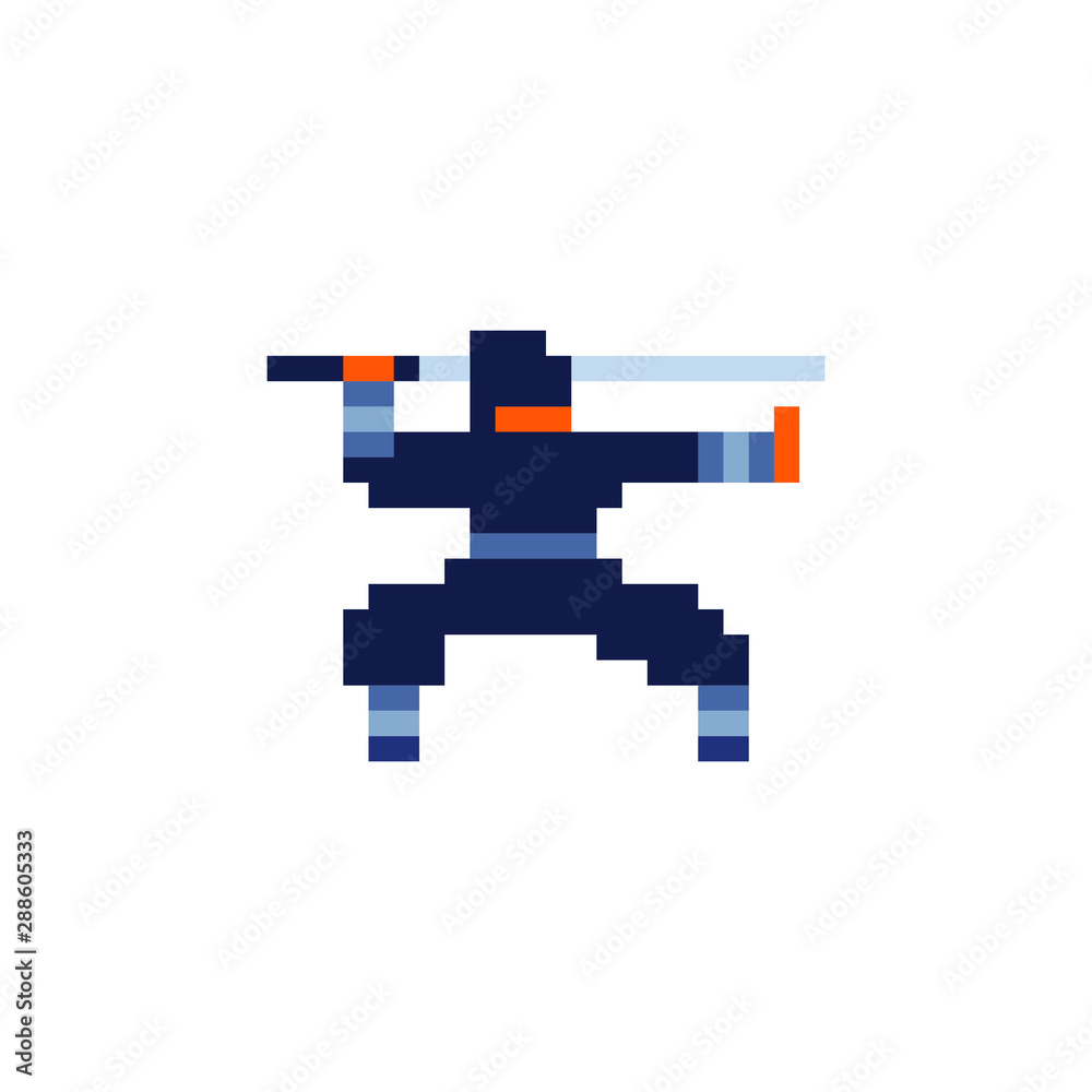 Vector de Stock Samurai with a sword pixel art character. Isolated ...