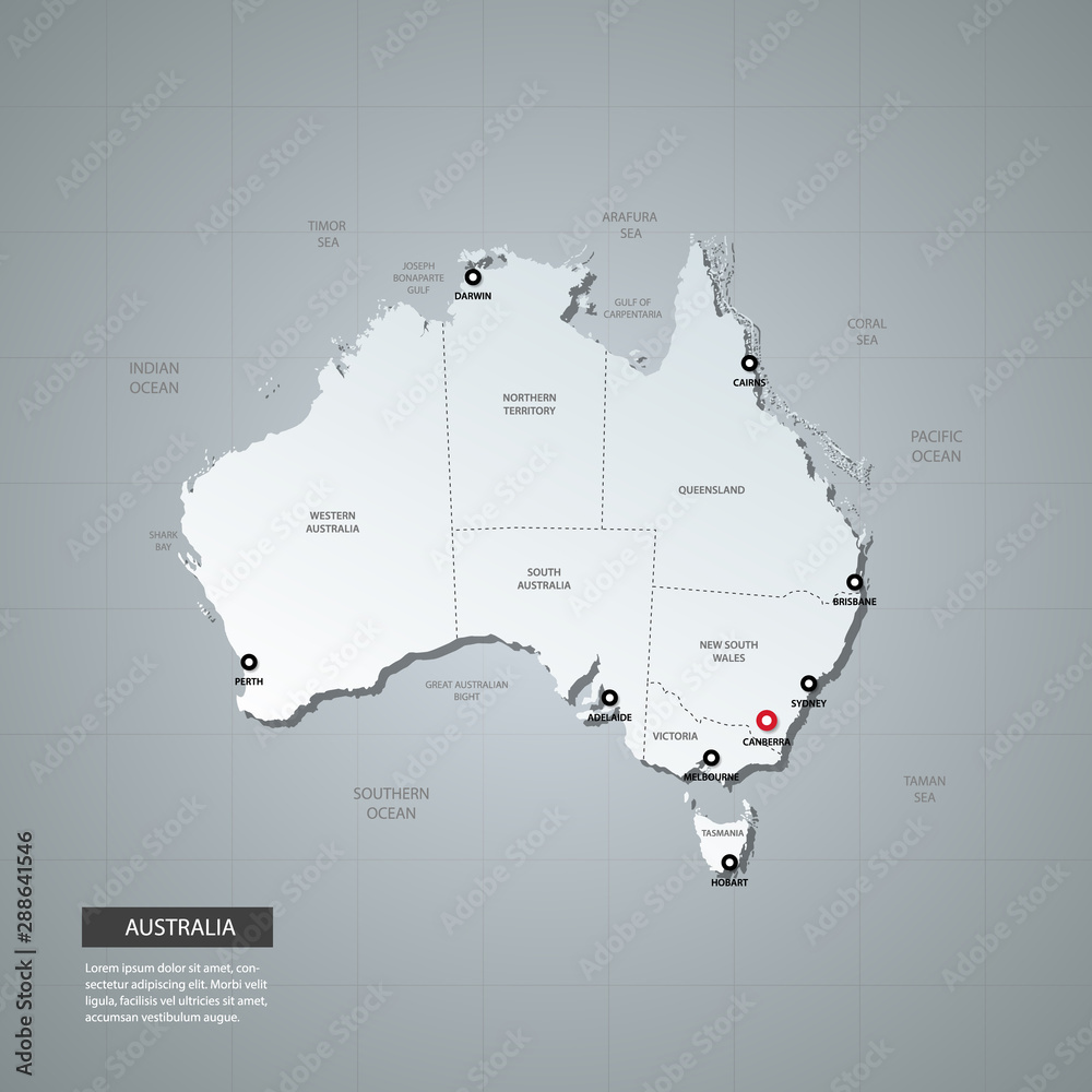 Vector illustration - administrative map of Australia with 3D style ...