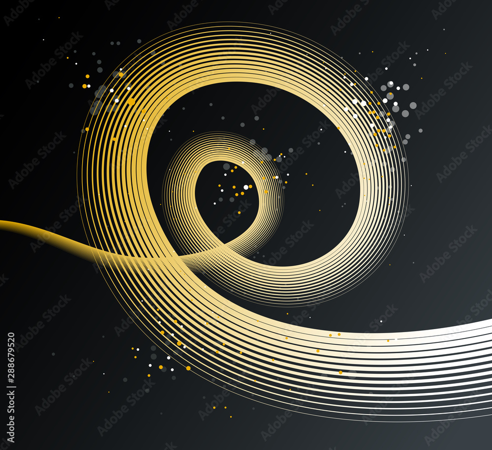 Abstract golden lines in 3D motion dimensional perspective vector ...