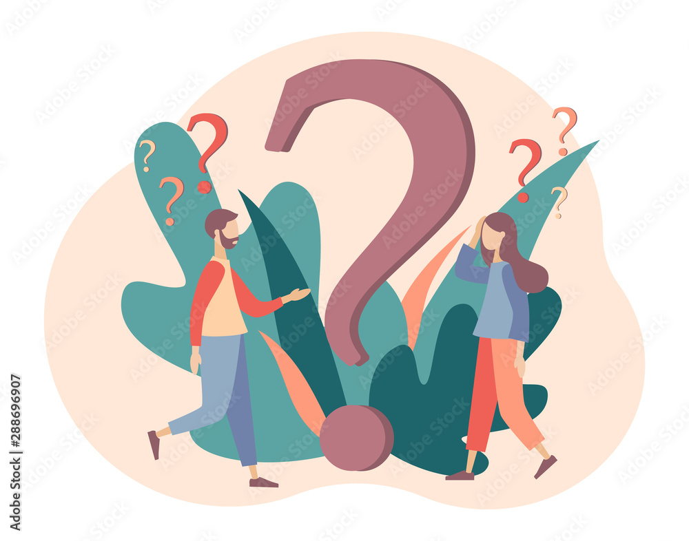 FAQ concept set. People around exclamations and question marks ...