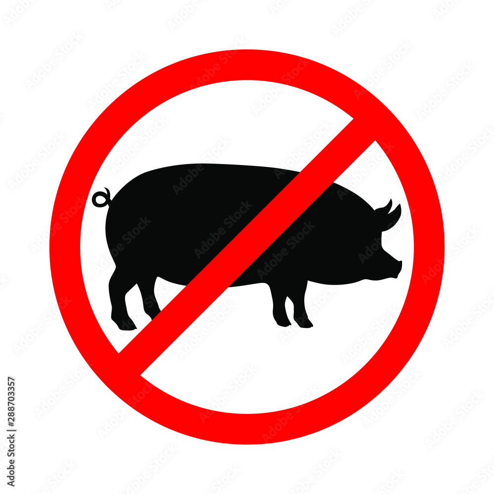 No pork graphic icon. Pork prohibition sign isolated on white ...