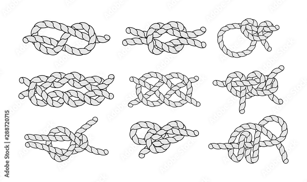 Sea knots and loops set. Marine rope and nautical knot, cord borders ...
