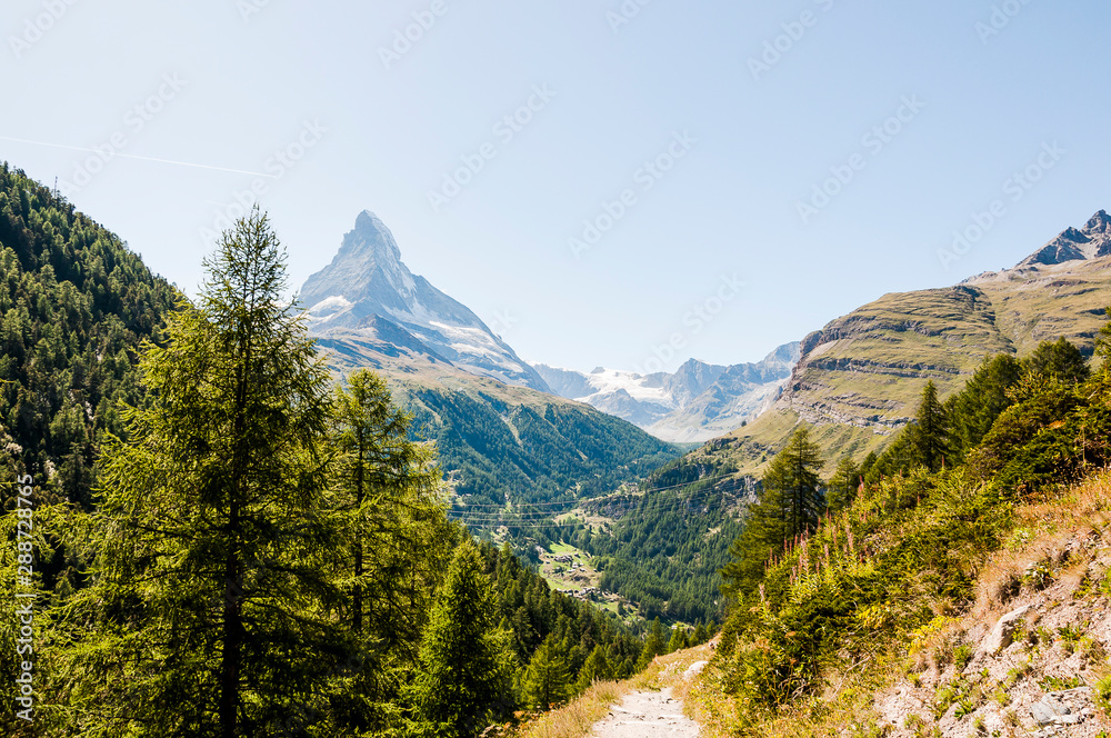 Foto de Stock Zermatt, Findeln, Matterhorn, Wanderweg, Sunnegga ...