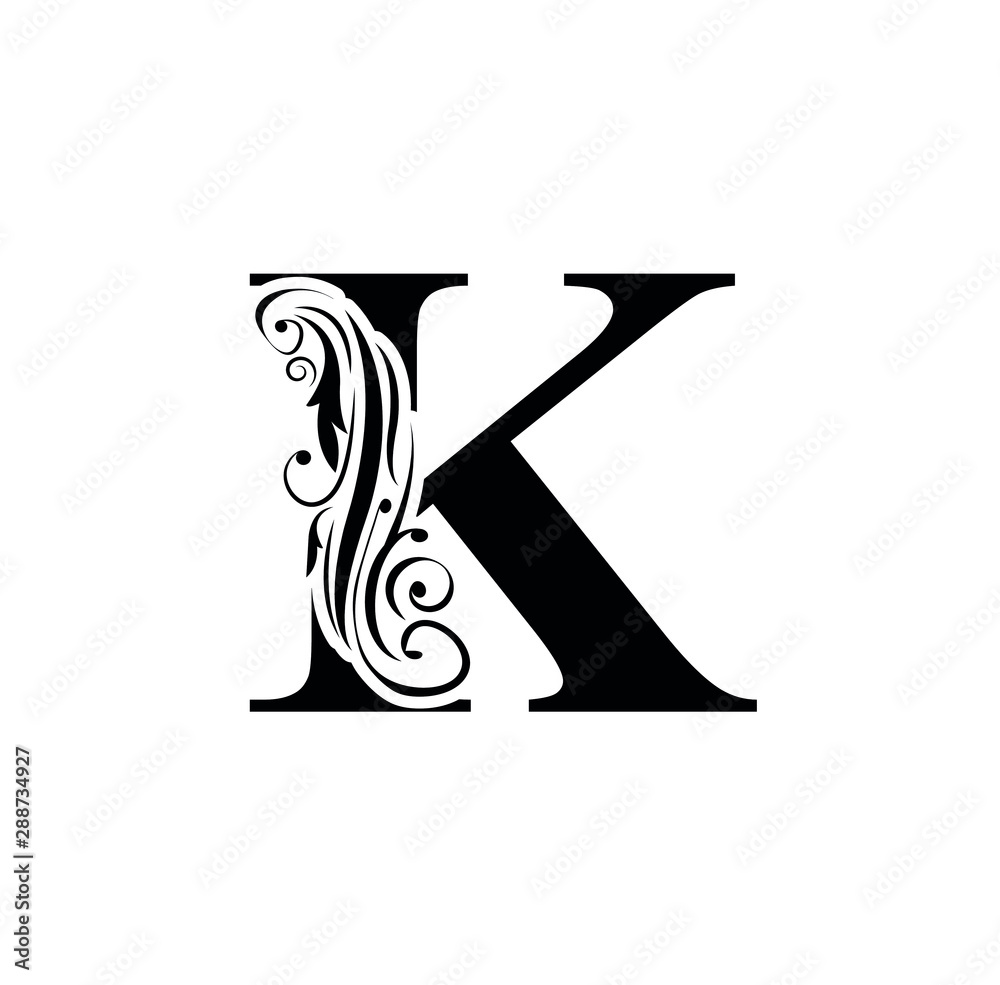 letter K. Black flower alphabet. Beautiful capital letters. Stock ...