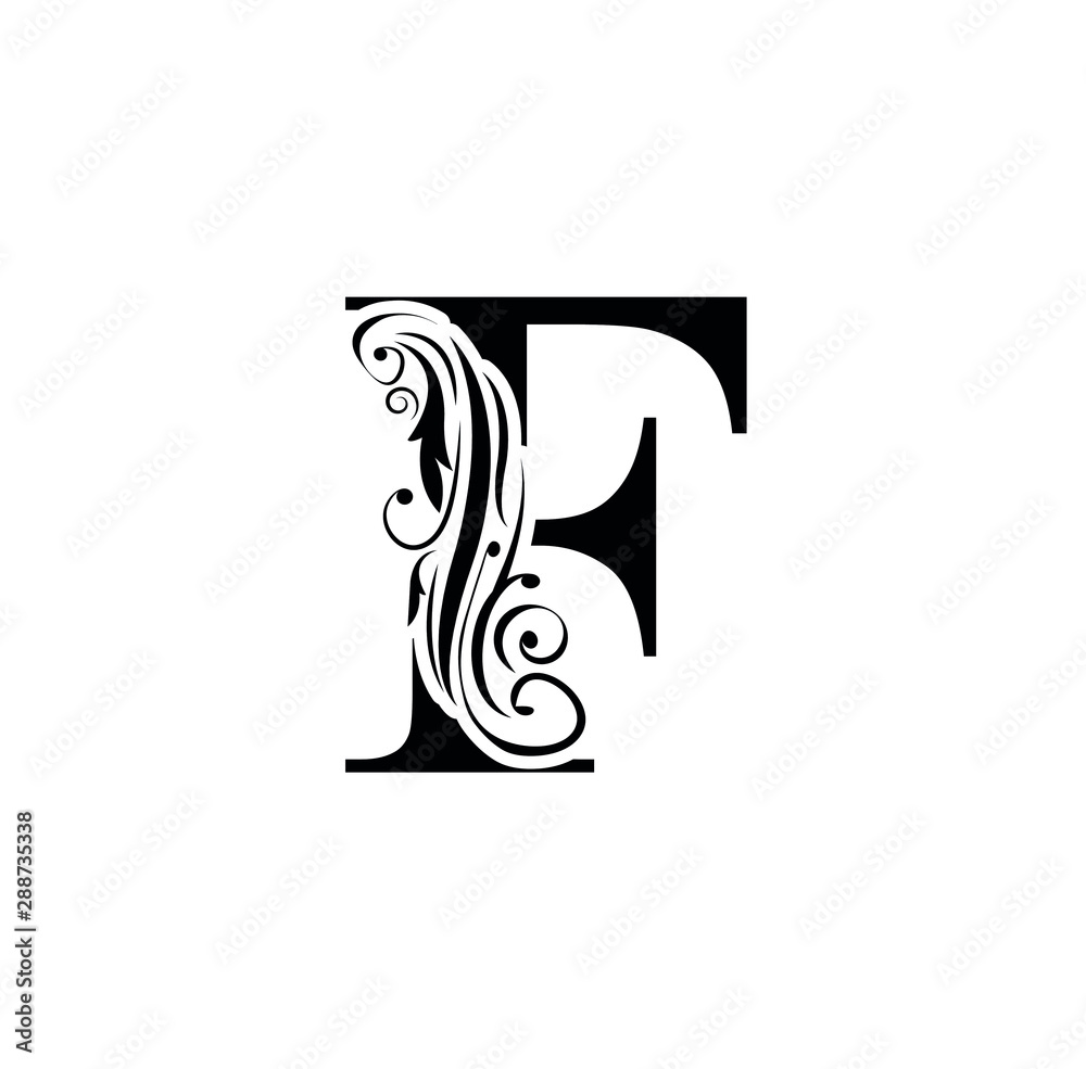 letter F. Black flower alphabet. Beautiful capital letters. Stock ...
