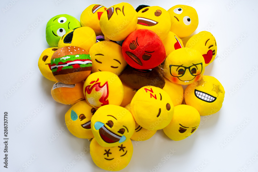 Emoji Icons group of lot fluffy colorful yellow red green mascots, top ...