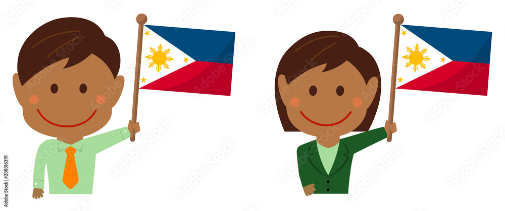 Cartoon business person with national flags / Philippines. Flat vector ...
