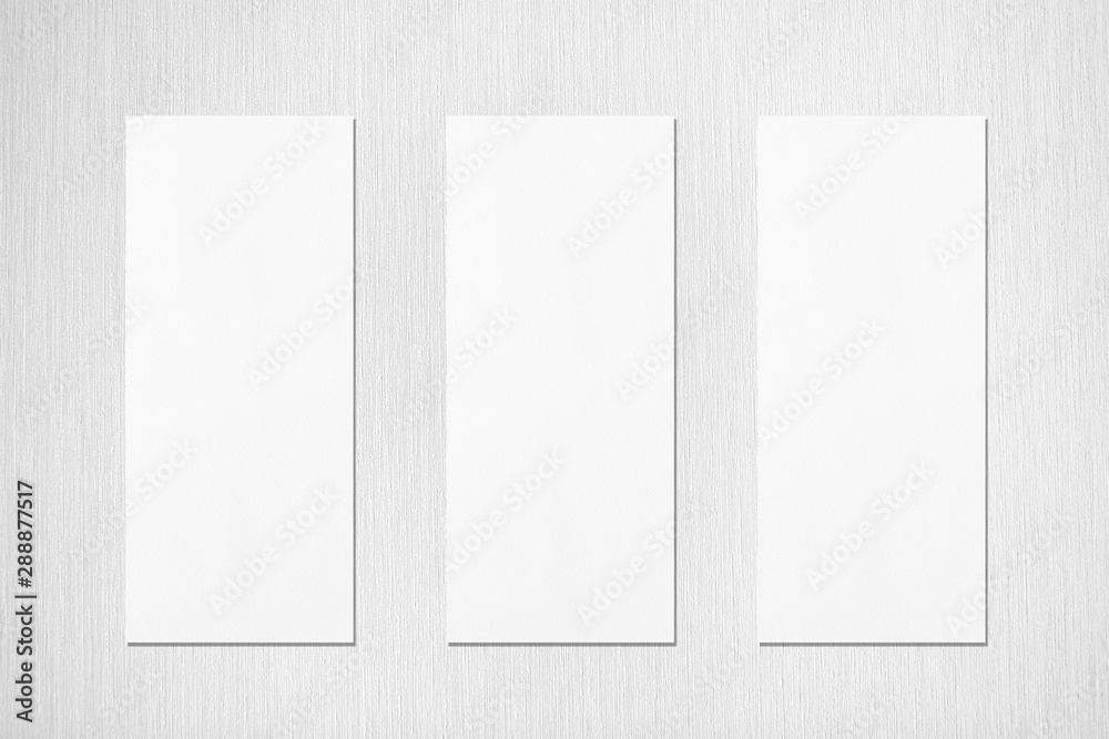 Three empty white vertical rectangle menu mockups with soft shadows on ...