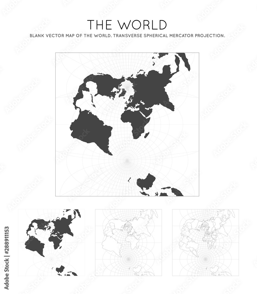 Map of The World. Transverse spherical Mercator projection. Globe with ... Map of The World. Transverse spherical Mercator projection. Globe with ...