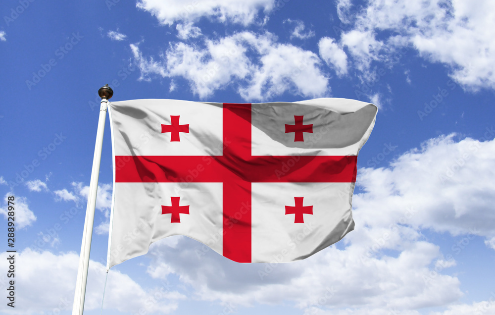 Georgia Flag Mockup, known as the Flag of the Five Crosses, made up of ...