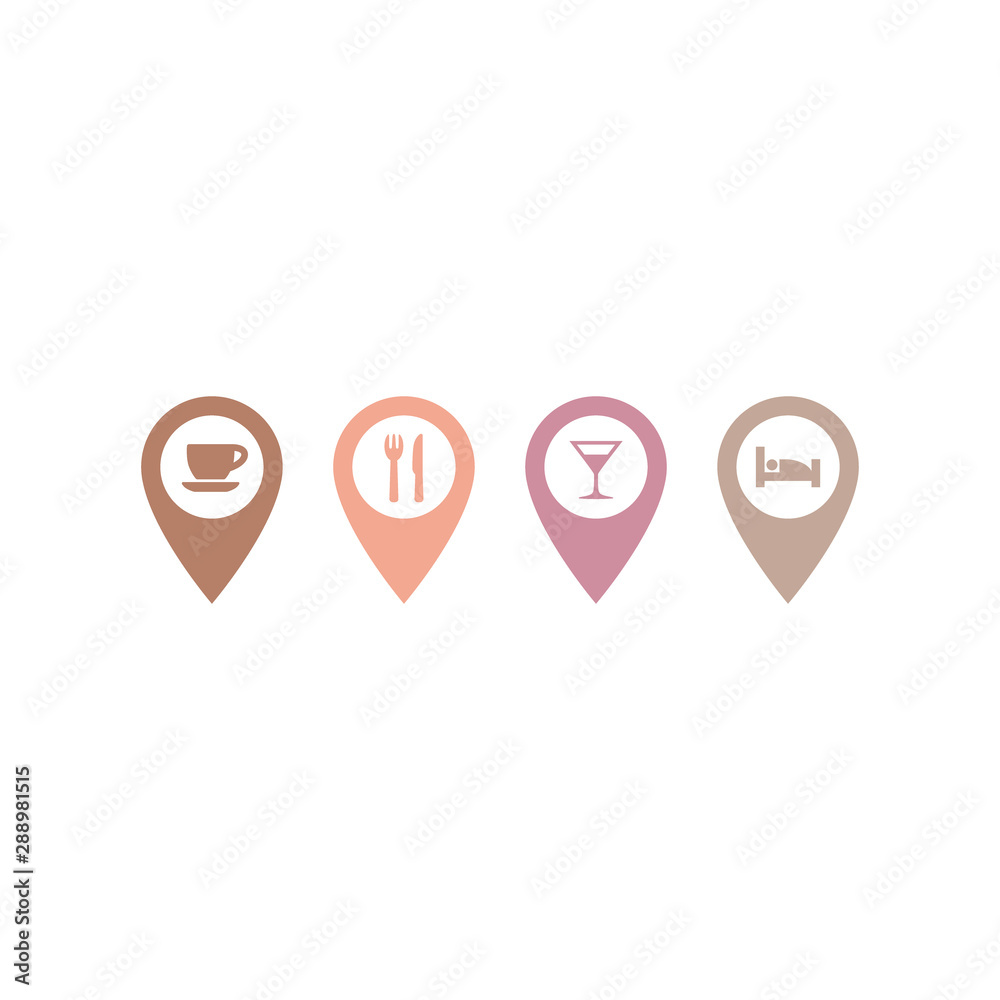 Location pin pointer with cafe, restaurant, bar and hotel sign ...