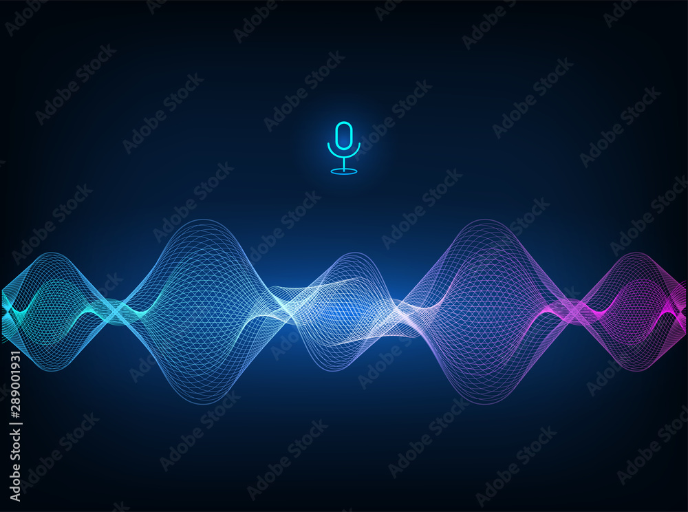 Voice assistant concept. Vector sound wave. Microphone voice control ...
