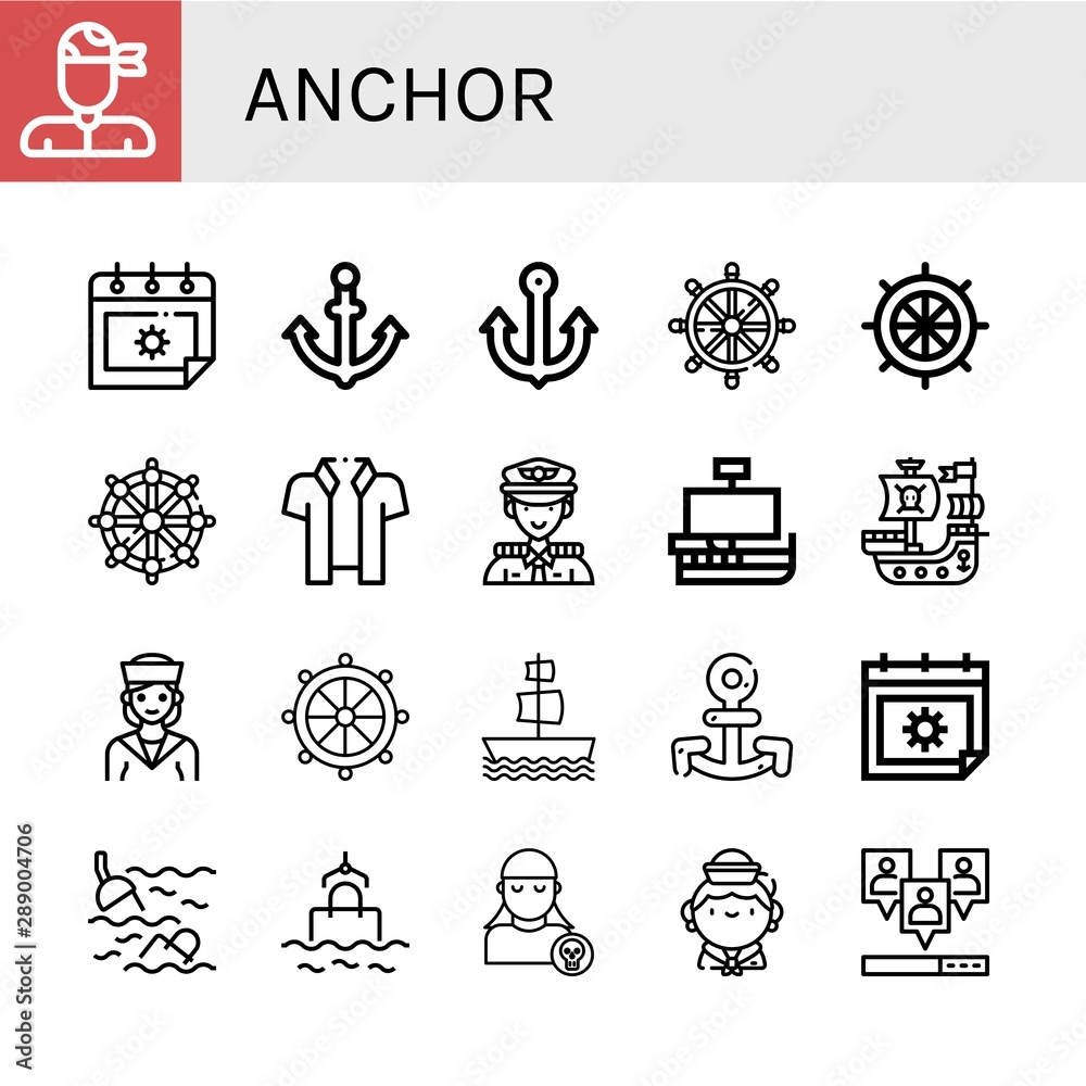 Set of anchor icons such as Pirate, Summer, Anchor, Helm, Rudder ...
