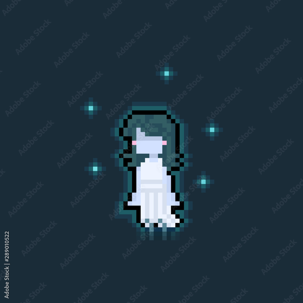 Pixel art cartoon cute ghost girl with 5 blue spirit.8bit.halloween ...