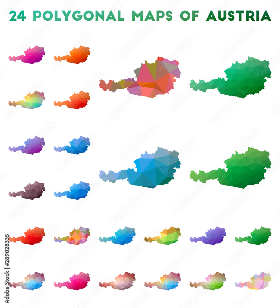 Set of vector polygonal maps of Austria. Bright gradient map of the ...