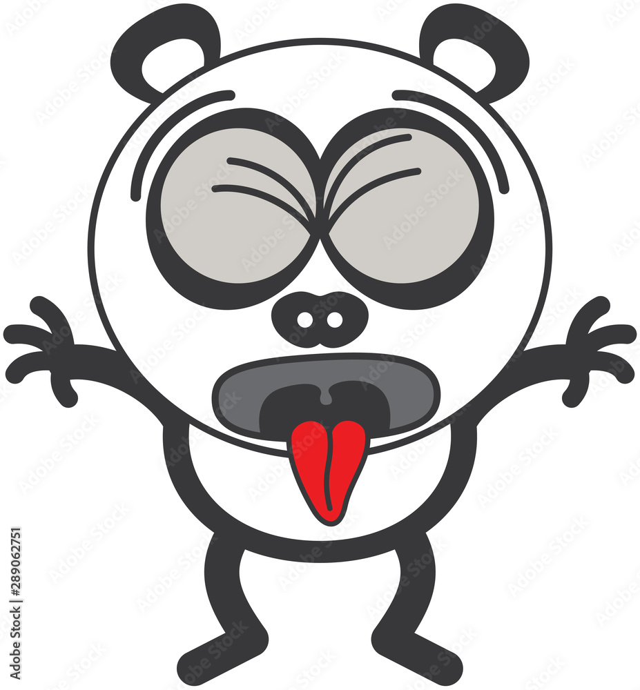 Cute panda bear with rounded ears and black rings around eyes while ...