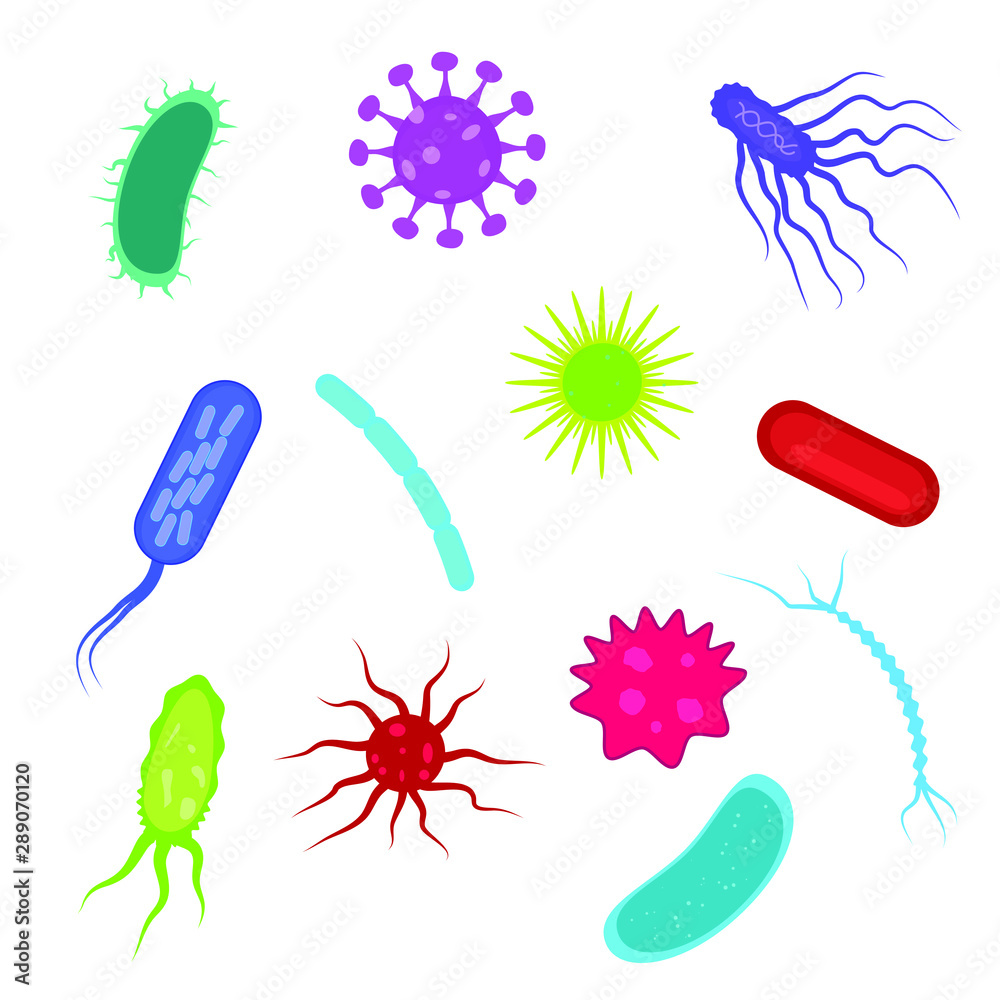 Bacteria shapes vector set, colorful cartoon isolated clip-art. Stock ...