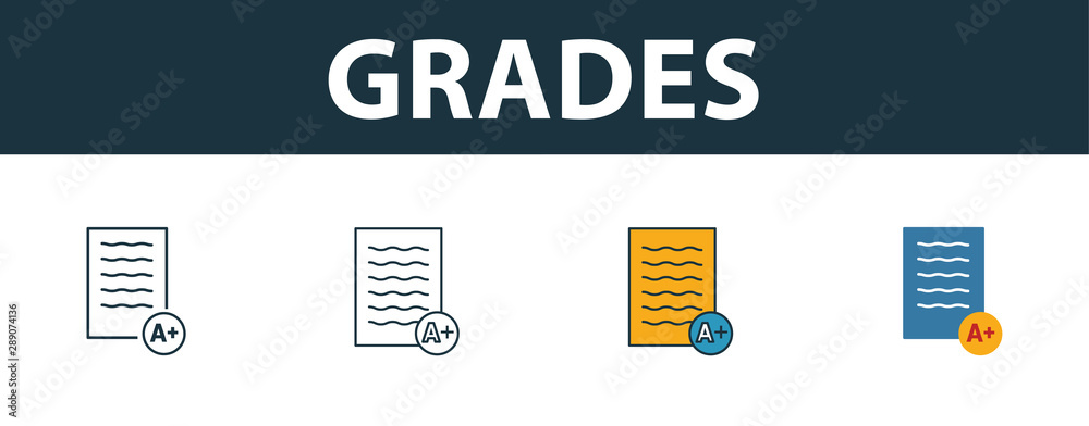 Grades icon set. Four elements in diferent styles from school icons ...