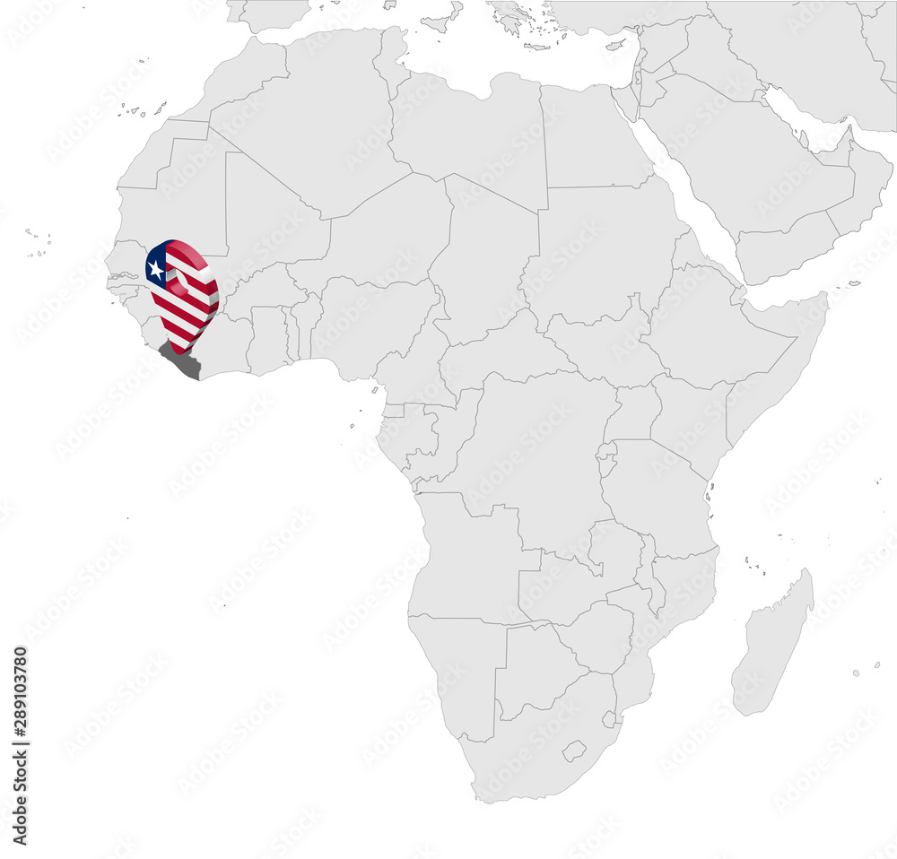 Location Map Republic of Liberia on map Africa. 3d Liberia flag map ...