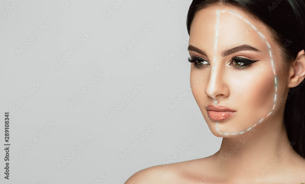 ideal female face with a little nose and a beautiful face shape, with ...
