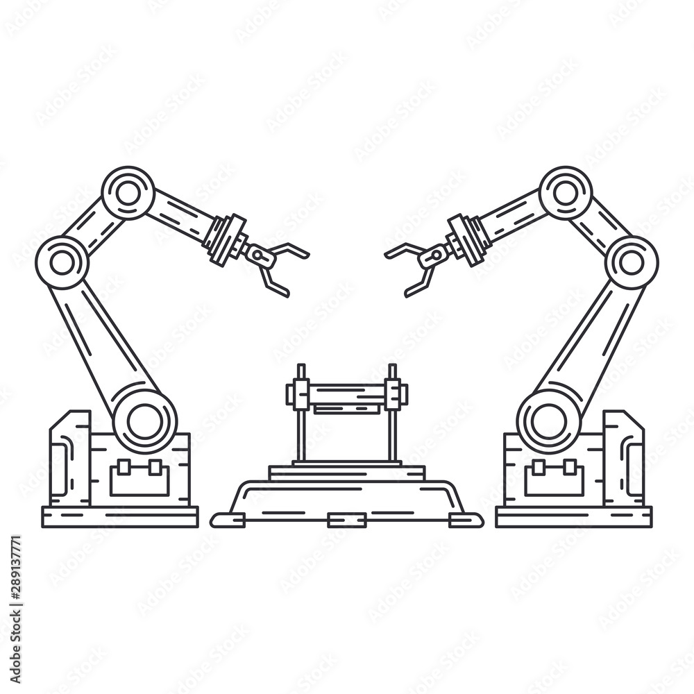 Line flat vector icon factory conveyor robot arm system. Automatic ...