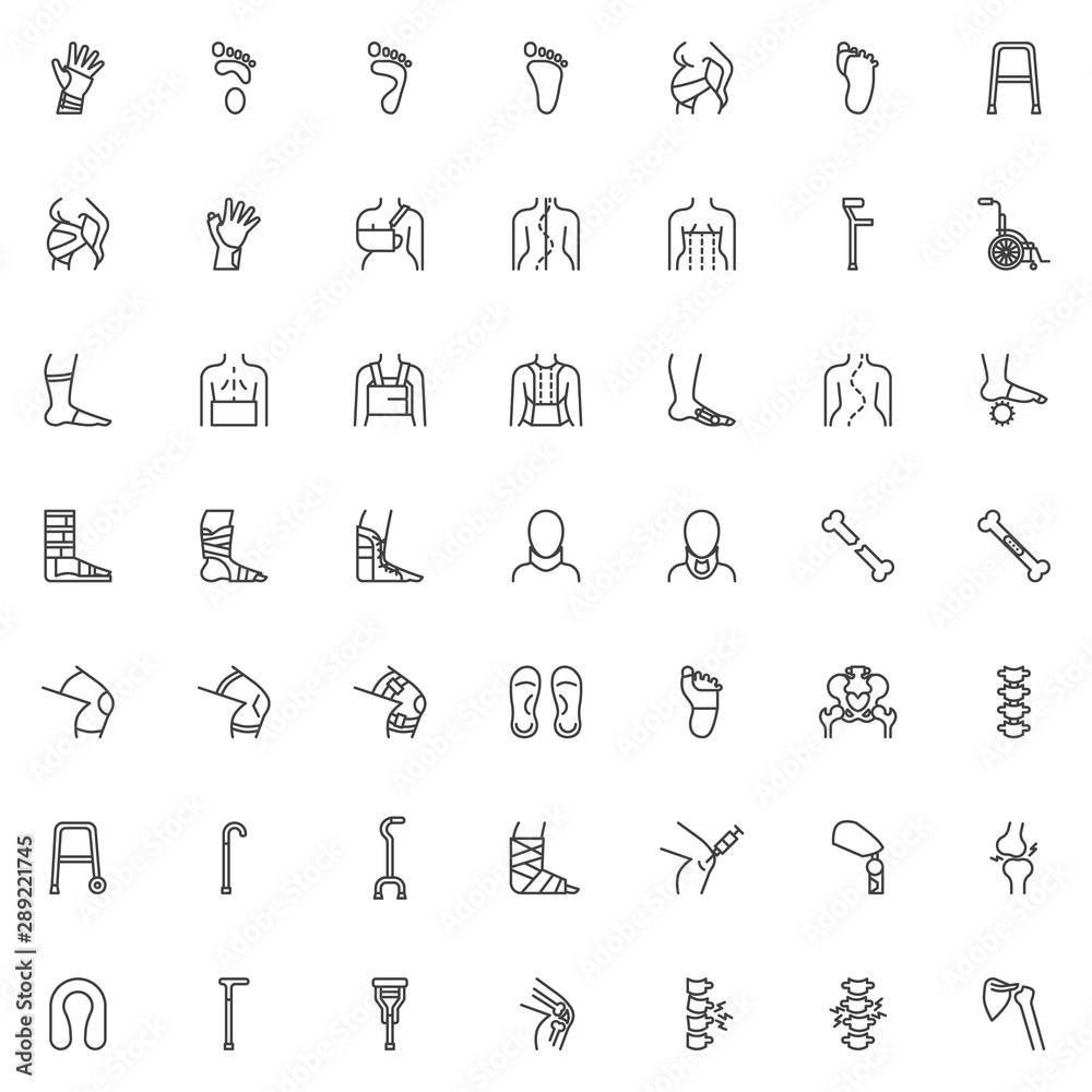 Orthopedic rehabilitation line icons set. linear style symbols ...