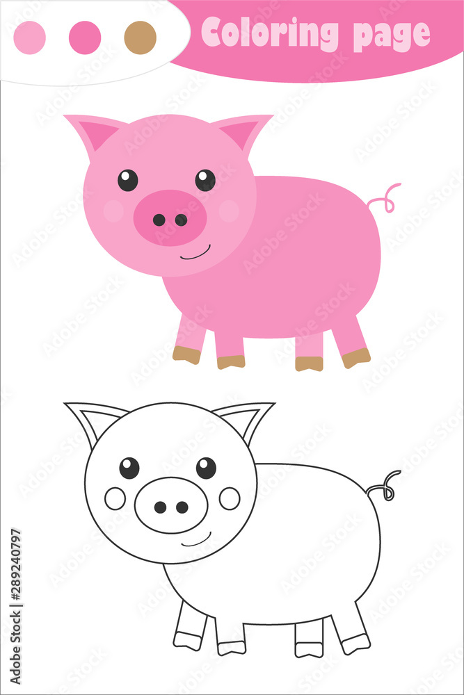Pig in cartoon style, coloring page, spring education paper game for ...