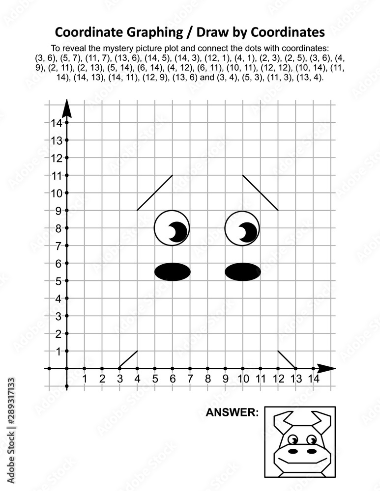 Coordinate graphing, or draw by coordinates, math worksheet with cute ...