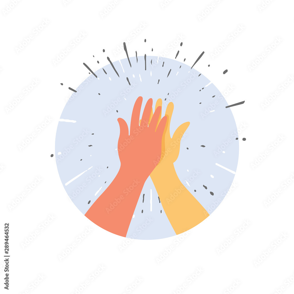 Two hands giving a high five for great work. Vector illustration of ...