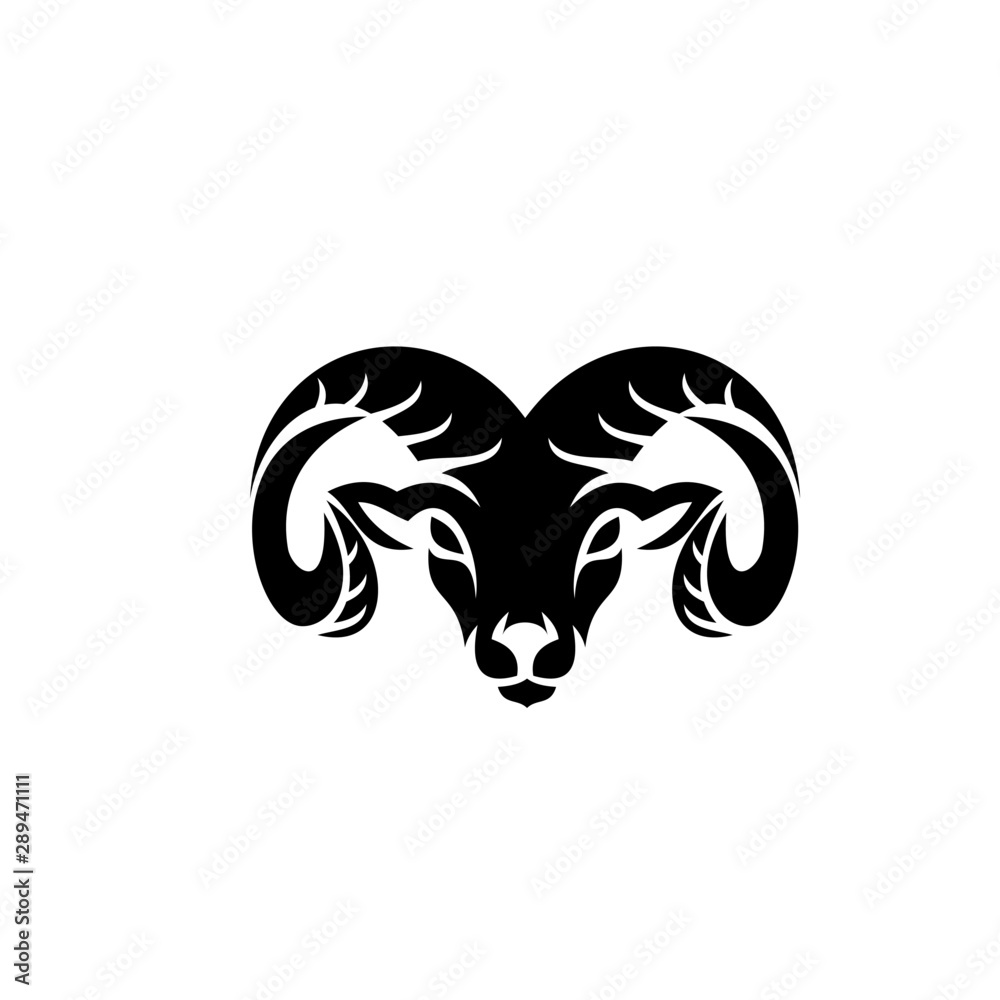 Rams goat head shield sport logo with black color and white background ...