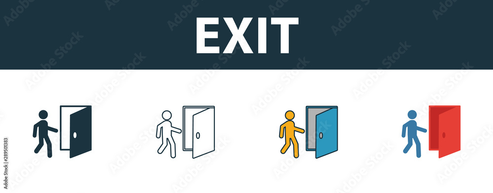 Exit icon. Thin line outline style from shopping center sign icons ...