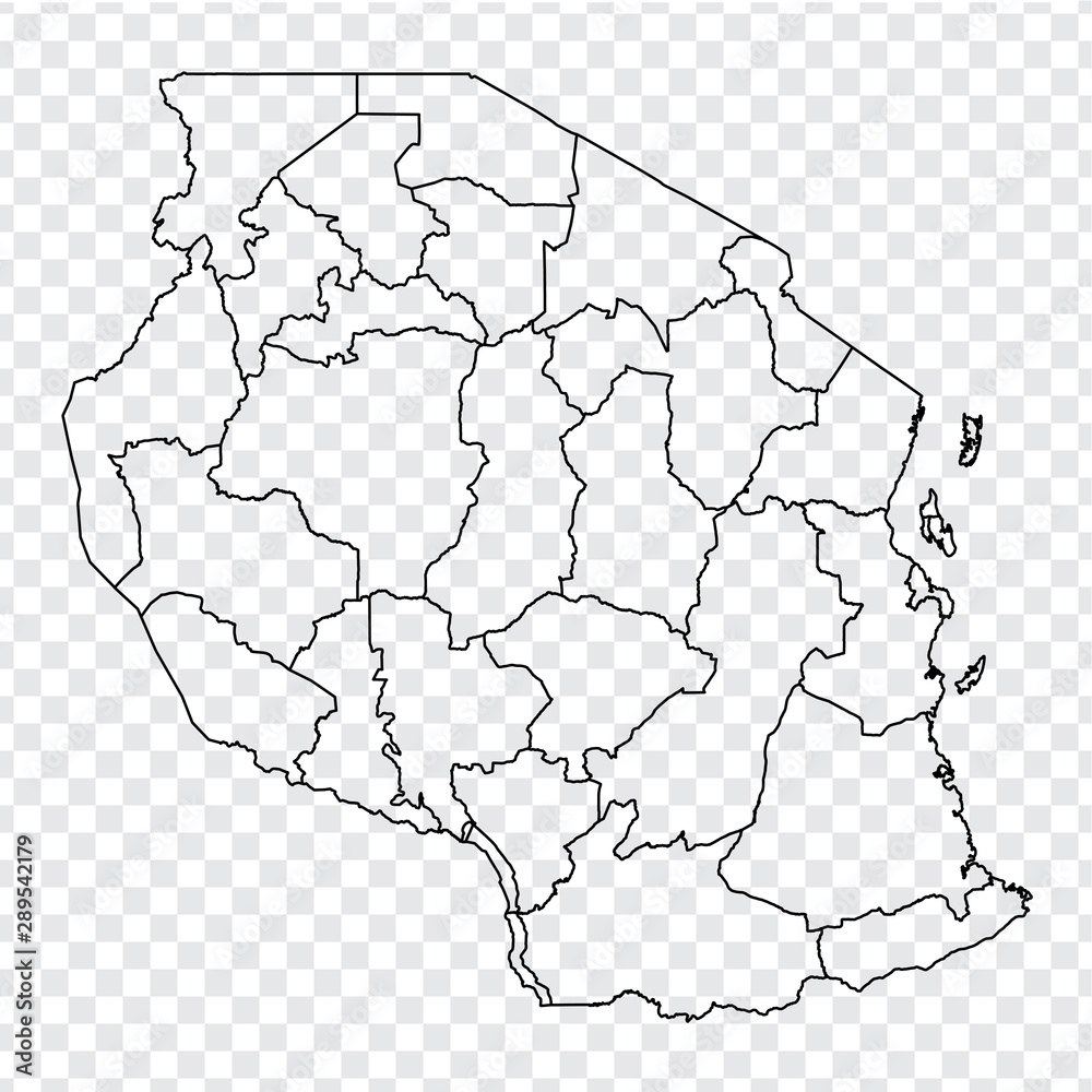 Blank map Tanzania. High quality map of Tanzania with provinces on ...