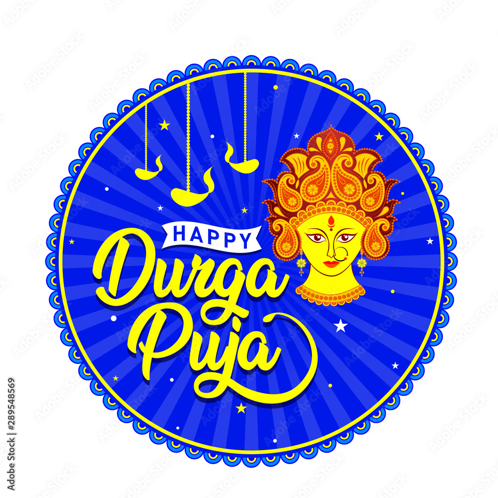 Happy Durga Puja. Indian Festival of Goddess Durga Maa Banner, Logo ...