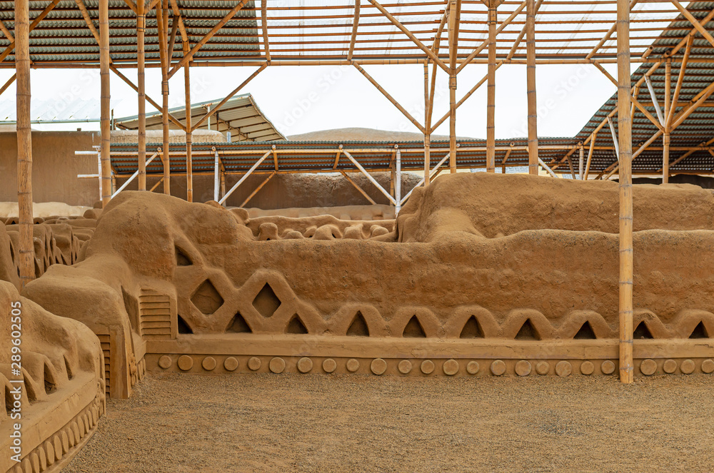 The adobe wall city of Chan Chan made by the Chimu civilization near ...