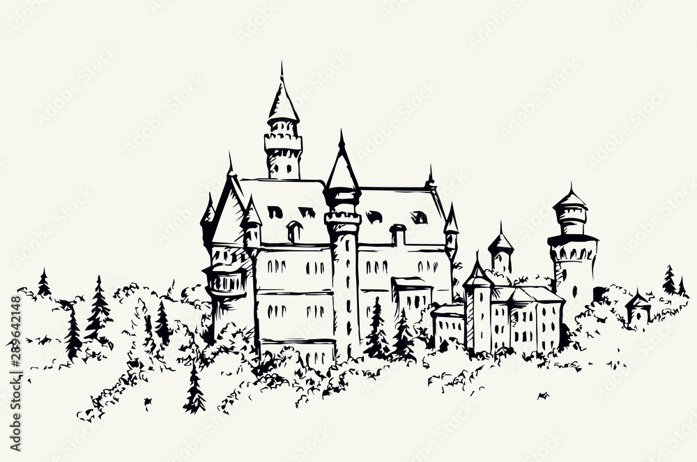 Famous German castle. Vector drawing Stock Vector | Adobe Stock