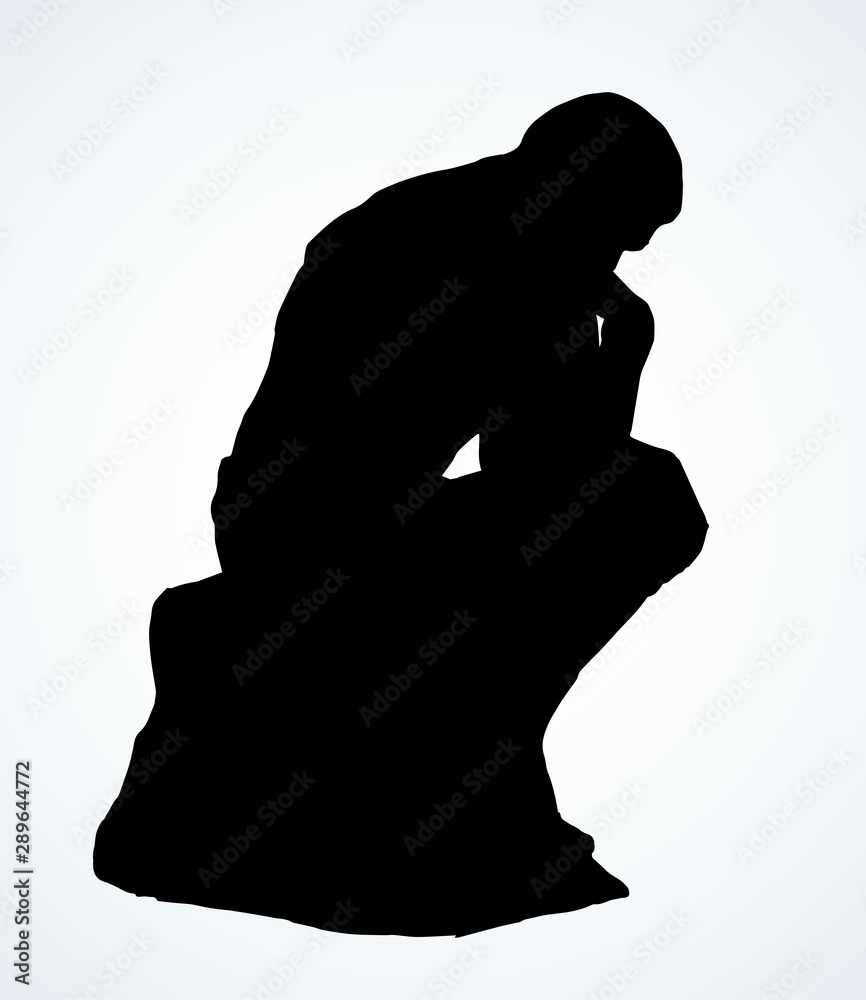 The statue the Thinker. Vector drawing Stock Vector | Adobe Stock