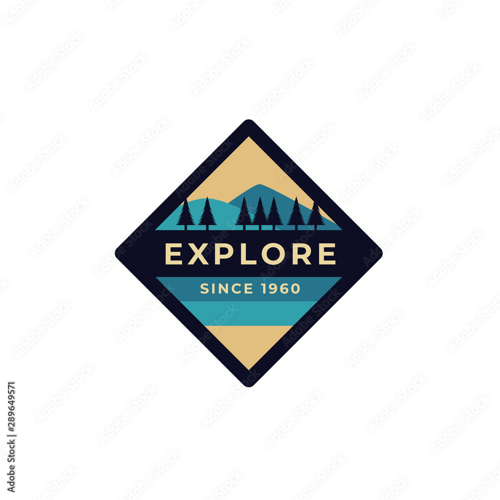 Vintage logo emblem patch illustration of mountain, adventure, explorer ...
