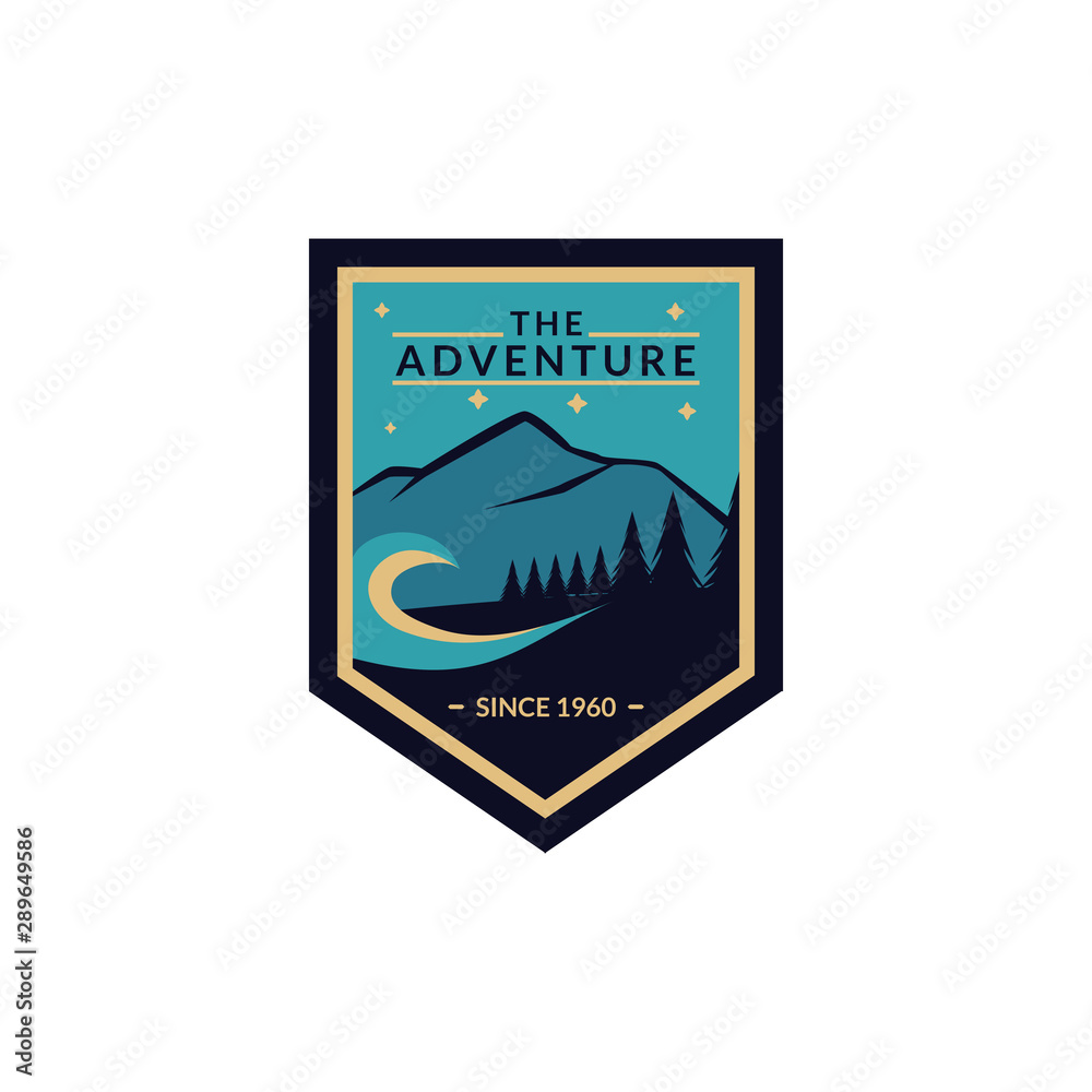 Explore and Adventure Forest camp labels emblem in vintage style with ...
