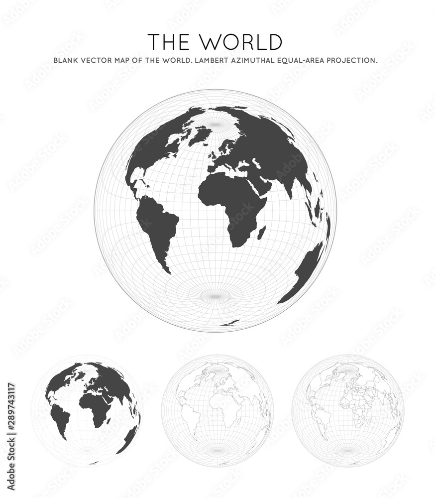 Map of the World. Lambert azimuthal equal-area projection. Globe with ...