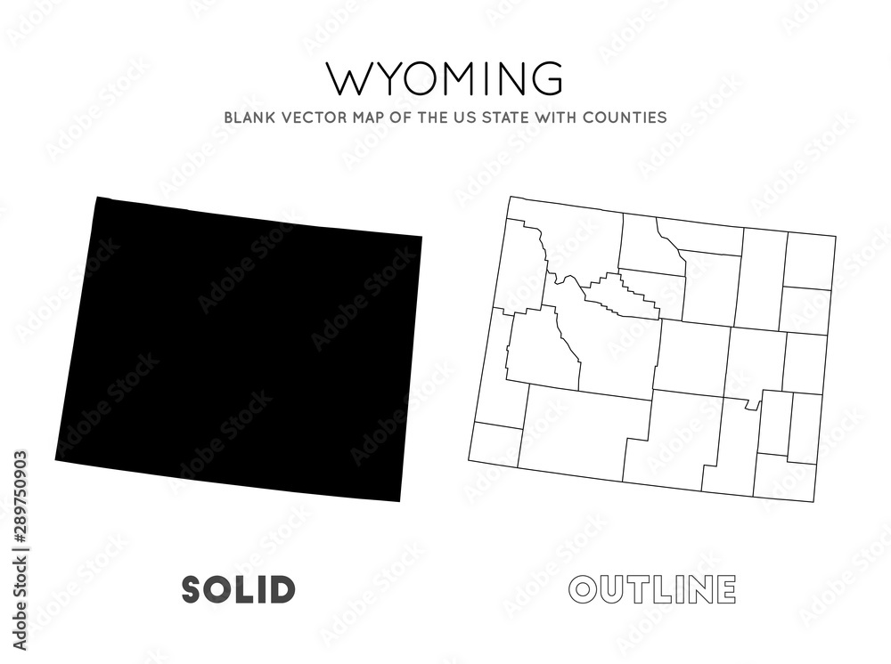 Wyoming map. Blank vector map of the US State with counties. Borders of ...