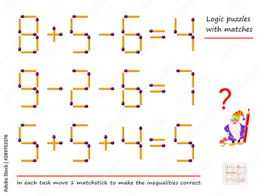 Logical puzzle game with matches. In each task move 1 matchstick to ...
