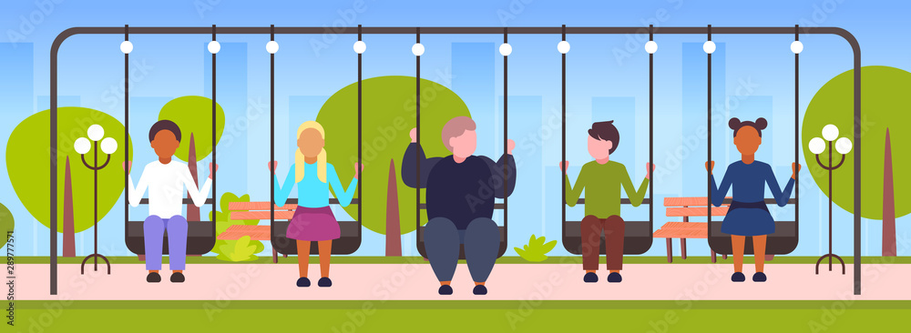 fat obese guy swinging with mix race friends obesity concept people ...