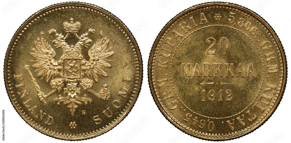 Finland Finnish golden coin 20 twenty markkaa 1913, Russian ...