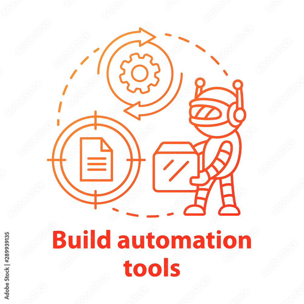 Build automation tools concept icon. Robot helper setup. Information ...