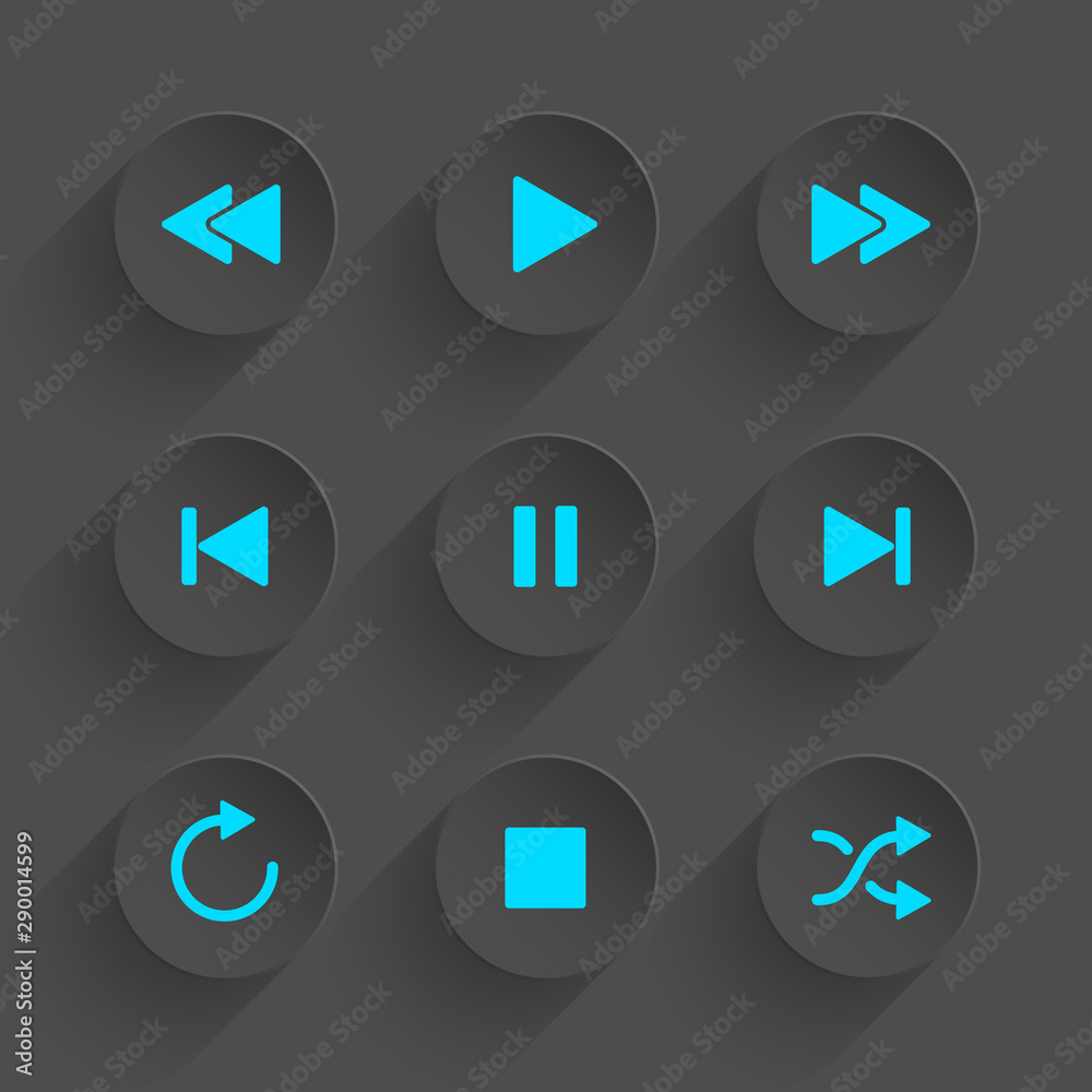 Media player control buttons Play Pause Stop Next Forward Rewind ...