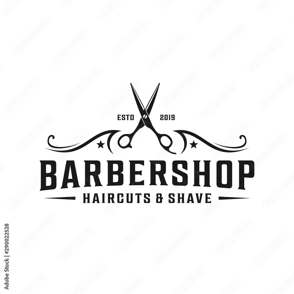 Barbershop simple minimalist logo design with elegant ornament Stock ...