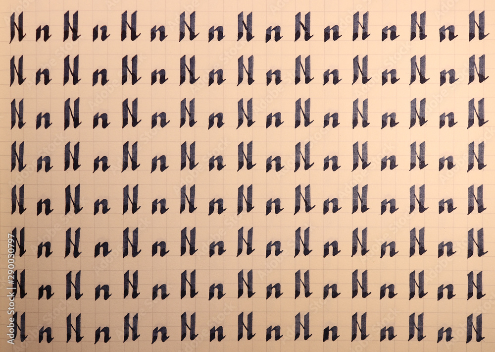 Lettering practice writing worksheet. Handwriting symbol filling ...