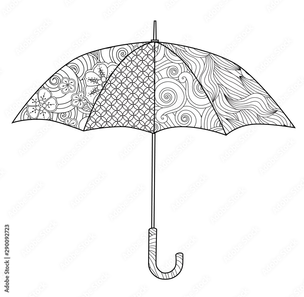Umbrella in Zentangle inspired doodle style isolated on white. Coloring ...