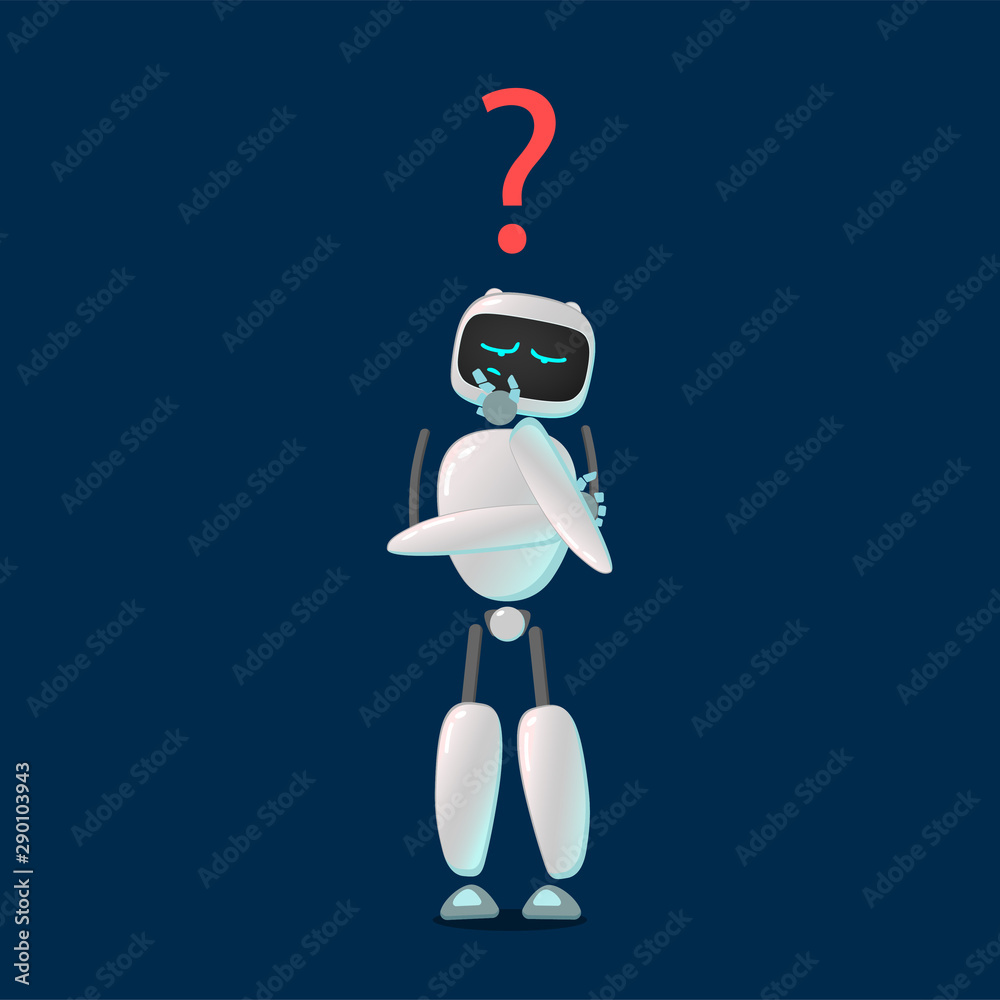 RPA. Funny white robot in different comic situations and moods. Modern technologists of the ...