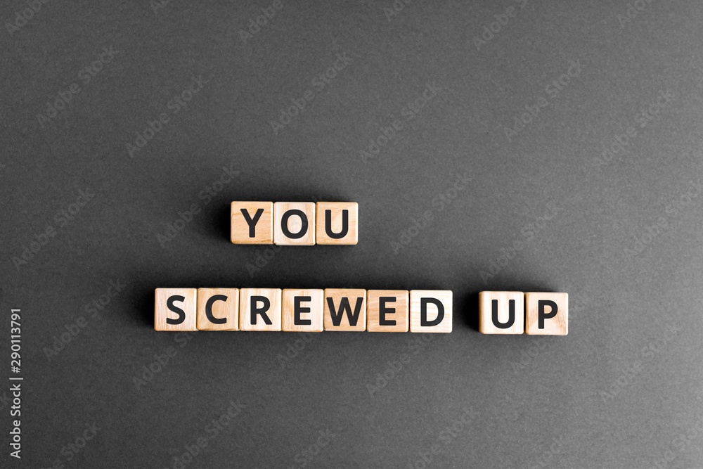 You screwed up - phrase from wooden blocks with letters, doing ...